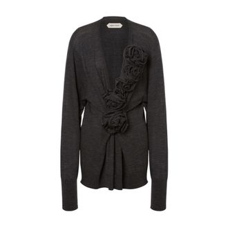 Alberta Ferretti Pullover aus reiner Merinowolle mit floraler Stickerei - - Knitwear - Damen - Grau - XL