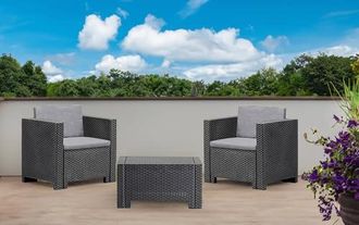 Dmora Loungeset für draußen Ganimede, Outdoor-Lounge mit Couchtisch mit Kissen, Gartenkomposition mit Sofa und Sesseln, Made in Italy, Anthrazit