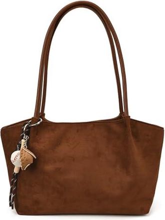 Generic Sac fourre-tout en cuir synth&eacute;tique tendance avec pendentif sous les bras pour femme, travail, shopping, voyage, marron, 16.54x9.06x4.72inch