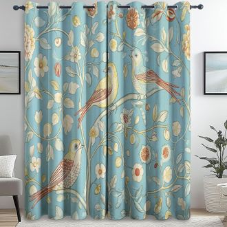 Generic Verdunklungsvorhänge mit Ösen H240 x B132 cm (2er Pack) Blickdichte Vorhänge Blau Gardinen Mit Kälteschutz & Wärmeisolierend Wohnzimmer William Morris