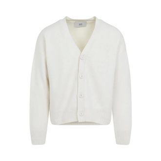 Ami Cardigan Oversize avec Logo Brod&eacute; - Homme - Pulls - Blanc - Taille: XL