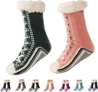 Generic Generisch Chaussettes extra &eacute;paisses en cachemire pour femme, chaussettes en polaire douces et confortables avec semelle antid&eacute;rapante, 2 pi&egrave;ces C., T