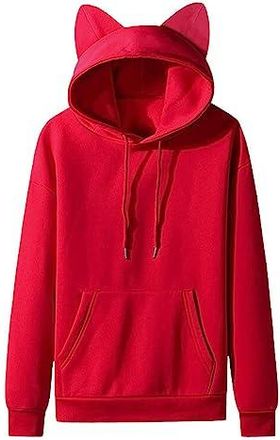 Generic Sweat &agrave; capuche en polaire avec oreilles de chat - Couleur unie - Automne/hiver - Pour femme, RD1., XXL