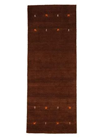 Carpetfine Tapis de Laine Gabbeh Uni Couloir Marron 75x240 cm | Tapis Moderne pour Le Salon et la Chambre &agrave; Coucher