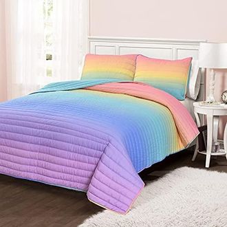 Lush D&eacute;cor Rainbow Ombre 3-teiliges Bettw&auml;sche-Set f&uuml;r Doppelbett/Queensize-Bett, Regenbogen und T&uuml;rkis