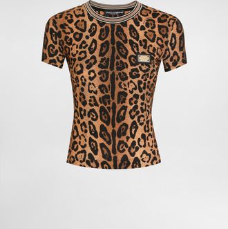 Dolce & Gabbana Kurzarm-t-shirt Crespo Im Leoprint - Frau T-shirts Und Sweatshirts Drucken 46