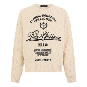 Dolce & Gabbana Pullover aus Baumwollmischung mit Schriftz&uuml;gen - - Knitwear - Herren - Beige - L