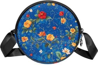 Generic Sac &agrave; bandouli&egrave;re rond pour femme, motif floral, petit sac &agrave; dos &agrave; bandouli&egrave;re avec fermeture &eacute;clair, bretelles r&eacute;glables, sac &agrave; main rond d&eacute;contract&eacute;