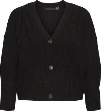 Vero Moda Damen Vmlea Ls V-Hals Manchet Cardigan Noos Strickjacke, Schwarz, S EU