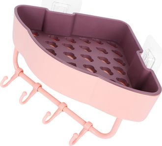 NUOBESTY Bohrfreies Dreieck Eckregal aus Formstabilem PP Kunststoff Rosa mit Ablauf für Badezimmer und Küche Vielseitiger Wandaufbewahrungsständer für Kosmetik