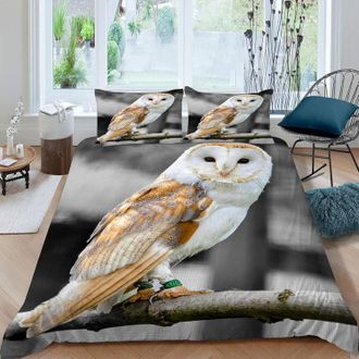 Generic Schleiereule Bettw&auml;sche 135x200 3D Drucken Baumst&auml;mme Bettw&auml;sche-Sets Weiche Kuschelig Mikrofaser Bettbezug mit 2 Kissenbez&uuml;ge 80x80 cm mit Rei&szlig;versch