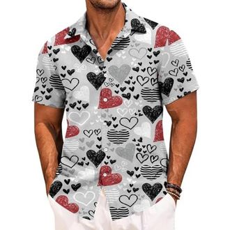 Generic Chemise hawa&iuml;enne en forme de coeur pour homme - Chemise de Saint-Valentin &agrave; manches courtes boutonn&eacute;e pour les vacances tendance, gris, XXL