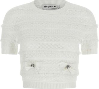 Self Portrait Femme, Pulls, Blanc, Taille: 38 FR Top en maille Pointelle