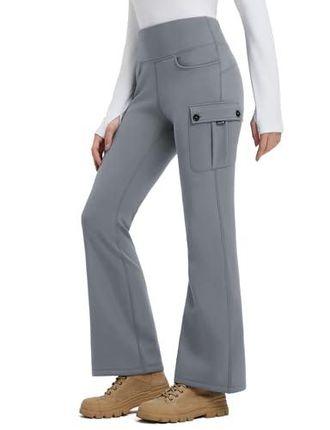 Baleaf Pantalon dhiver imperm&eacute;able doubl&eacute; en polaire pour femme avec poches cargo, randonn&eacute;e, marche, ski, gris, M