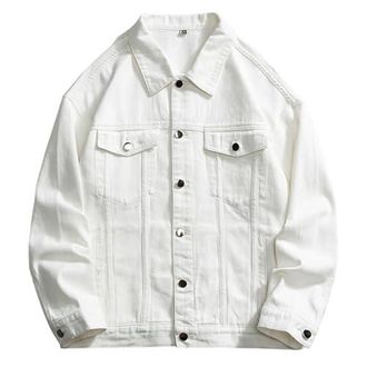 Generic Veste en jean homme d&eacute;contract&eacute;e &agrave; boutons, manteau en jean &agrave; manches longues, veste trucker classique, v&ecirc;tement dext&eacute;rieur de travail, blanche, taill