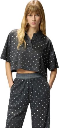 Pinko Pinko, Femme, Tops, Gris, Taille: 38 FR Polo court en maille avec d&eacute;tails miroirs