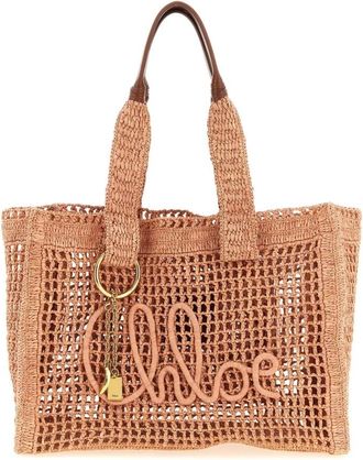 Chlo&eacute; Woody Raffia Tote - - Bags - Damen - Rosa - ONE SIZE