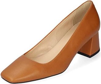 Andres Machado Escarpin &agrave; Talon en Cuir pour Femmes - Arlene - Talon Large &agrave; Bout carr&eacute; - Camel, Taille EU 41