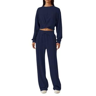 Generic Ensemble de v&ecirc;tements de d&eacute;tente pour femme - Ensemble deux pi&egrave;ces pour femme - T-shirt court et pantalon long &agrave; taille &eacute;lastique - Surv&ecirc;tement deux p