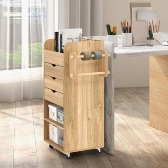 Giantex Rollcontainer, Aktenschrank mit Rollen, 3 Schubladen & 2 Ablagen, Schubladenbox aus Holz, Schubladenschrank f&uuml;r B&uuml;ro, Home-Office & Wohnzimmer, 48,5 x