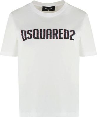 Dsquared2 Femme, Tops, Blanc, Taille: 36 FR Logo Cotton T-Shirt