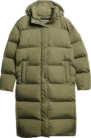 Superdry Damen Lang geschnittener Steppmantel mit Kapuze Wild Kaki 42