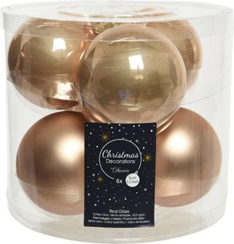 Kaemingk Weihnachtskugeln Glas 8cm x 6 St&uuml;ck Christbaumkugeln beige Creme Sand braun Hellbraun Karamel