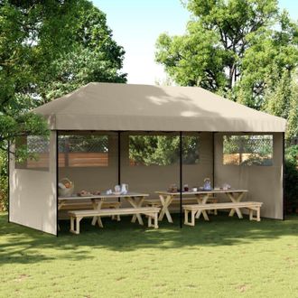 vidaXL Vidaxl - Tente de r&eacute;ception pliable escamotable 3 parois lat&eacute;rales taupe