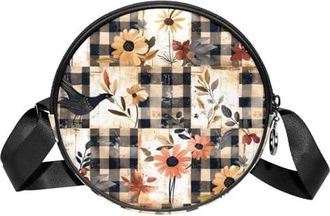 Generic Petit sac &agrave; bandouli&egrave;re rond pour femme, motif treillis de fleurs, sac &agrave; dos avec fermeture &eacute;clair, bretelles r&eacute;glables, sac &agrave; main rond d&eacute;contract&eacute; p
