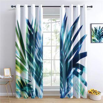 Generic Bedruckte Verdunklungsvorhänge Aquarellmalerei Blaue Palmblätter Isoliert Vorhänge Blau H260 x B140 cm (2er Pack) Privatsphäre Schützende Gardinen für