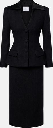 Self Portrait Robe midi en serg&eacute; et laine m&eacute;lang&eacute;e