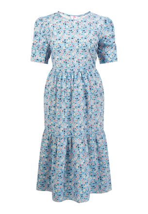 Mymo Midi-Kurzarmkleid Damen Blau Mehrfarbig