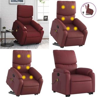 vidaXL Massagesessel mit Aufstehhilfe Weinrot Kunstleder - Massage Sessel - Relaxsessel - Fernsehsessel - Elektrischer Lift - Ergonomisch - Home & Living