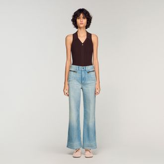 Sandro Jean droit coton d&eacute;lav&eacute; zipp&eacute;