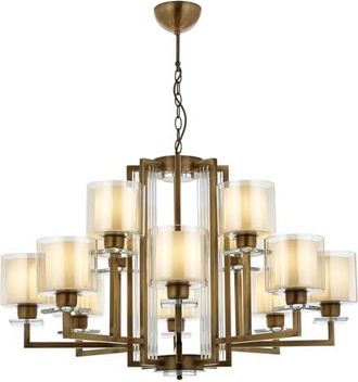 Opviq Elegant Vintage Chandelier, Metal Body, 100 cm Height, 105 cm Diameter, 12 x E27 Max 40W, Brown Solid Color, Modern Glam Design for Home Decor