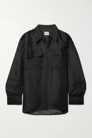 Khaite Chemise Oversize En Organza De Soie Massa - Noir