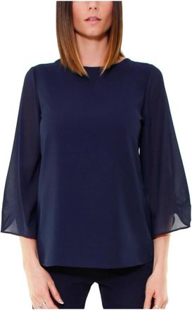 Fracomina Femme, Blouses et Chemises, Bleu, Taille: 38 FR Blouse en georgette &agrave; col rond