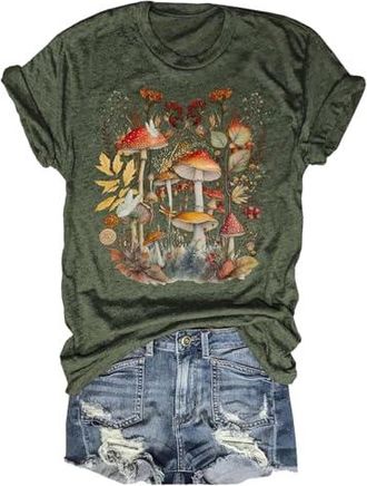 Generic T-shirt dété 2026 à manches courtes et col rond pour femme, vert militaire, XXL