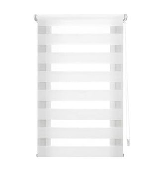 Blindecor Indus Store Jour Nuit sans percage | Couleur Blanc 110 x 220 cm (L x H) | Taille du Tissu 107 x 215 cm | Store enroleur Fixation avec ou sans per&ccedil;age