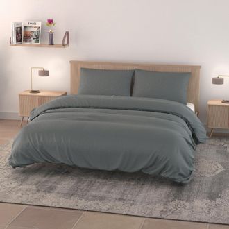 Italian Bed Linen Bettbezug Eva in Water Washed Optik, Dunkelgrau, Doppelbett