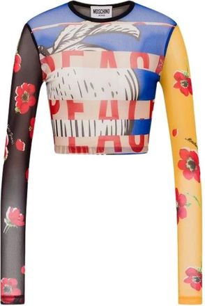 Moschino Femme, Tops, Multicolore, Taille: 32 FR Haut Court en Tulle Imprim&eacute;