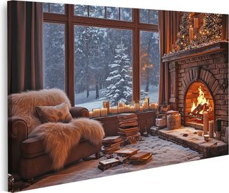 Islandburner Prime Bild auf Leinwand Gem&uuml;tlicher Winterabend mit Kaminfeuer und Schneeblick Bilder Wandbilder Poster