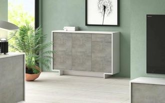 Dmora Buffet Aneto, Buffet de Salon, Buffet de Salon avec 3 Portes et 1 tiroir, 100% Made in Italy, 134x35h87 cm, Blanc et Ciment
