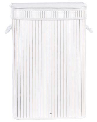 Beliani W&auml;schekorb Bambusholz wei&szlig; handgemacht rechteckig mit Deckel Sack Kalutara