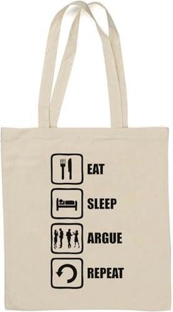 Generic Sac fourre-tout en coton naturel avec slogan « Eat Sleep Argue Repeat » Blanc