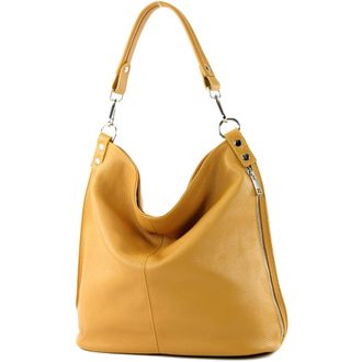 modamoda.de T177 - ital. Damen Schultertasche aus Leder, Farbe:Senfgelb