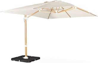 Alice's Garden Parasol d&eacute;port&eacute; rectangulaire &eacute;cru 3x4m. m&acirc;t effet bois + Dalles &agrave; lester 50x50cm