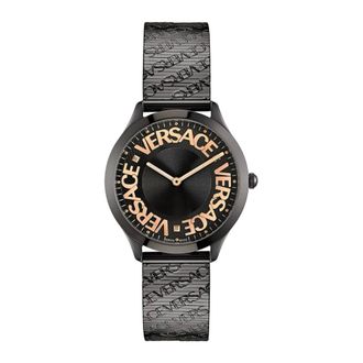 Versace Femme, Accessoires, Noir, Taille: ONE Size Logo Halo Montre en Acier Inoxydable