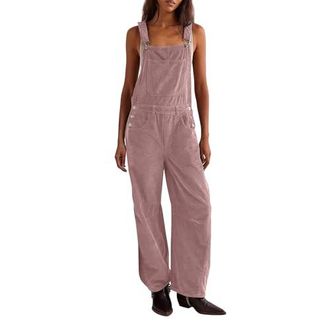 Generic Salopette ample en velours c&ocirc;tel&eacute; pour femme, combinaison d&eacute;contract&eacute;e &agrave; bretelles r&eacute;glables avec poches, rose, XL
