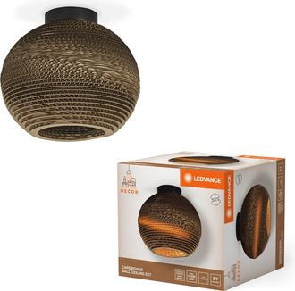 Ledvance Deckenleuchte Decor Cardboard Ball braun aus Wellpappe, leicht, E27, 260 mm Durchmesser, Leuchtenschirm aus recyceltem Material, nachhaltig durch aust